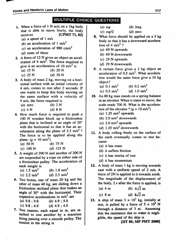 Forces and Newton Laws Questions With Answers English Medium | PDF