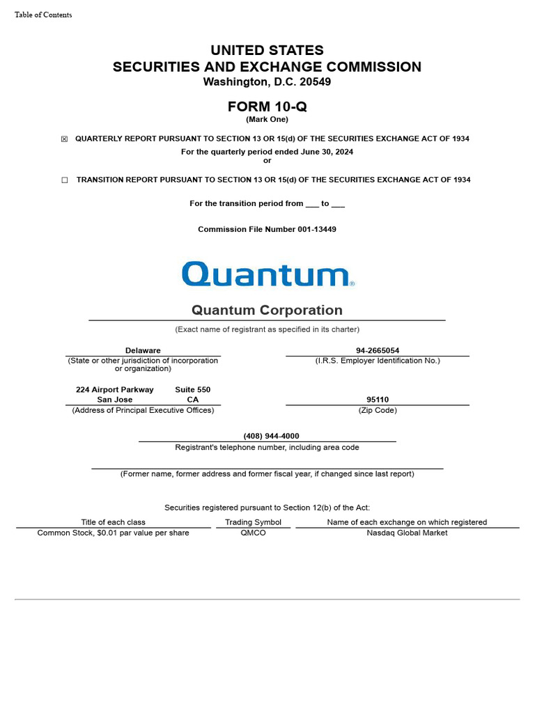 QMCO (Quantum Corporation) General Form for Quarterly Reports Under ...