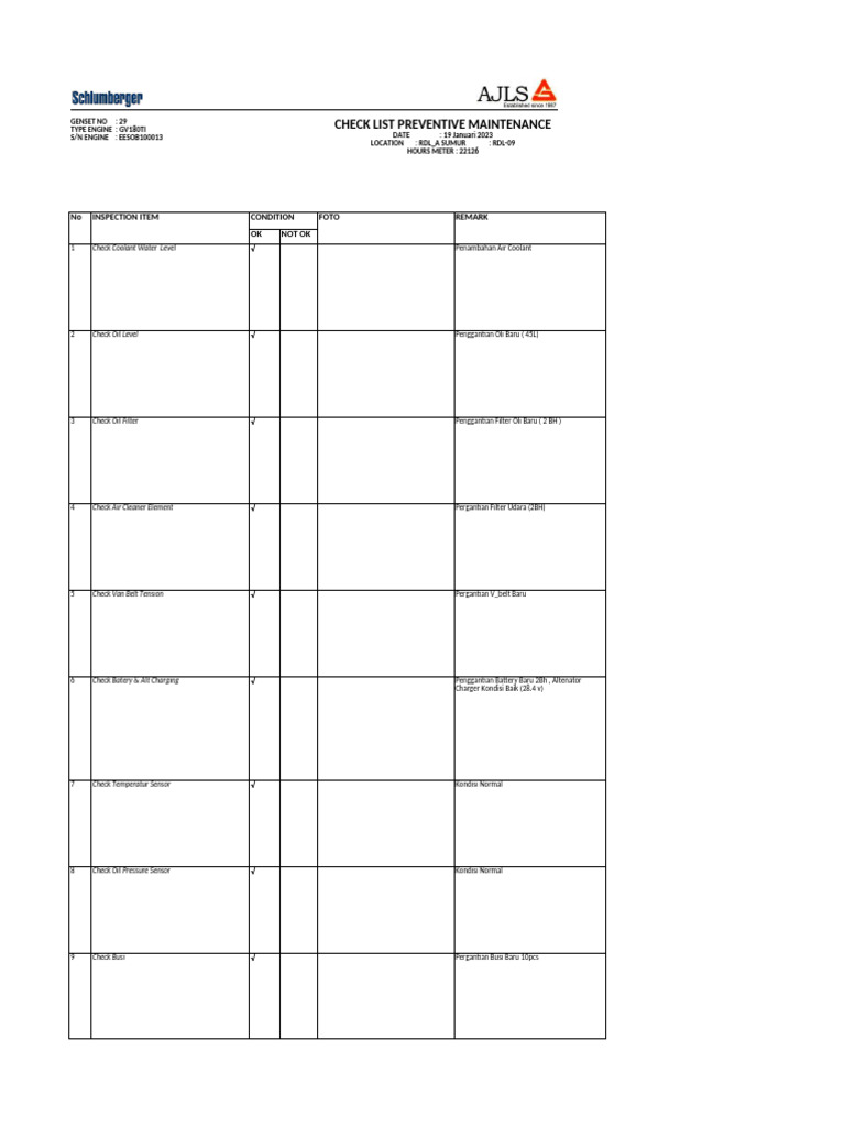 Form PM Genset Rdl-09 19 Januari 2023 | PDF | Energy Technology ...