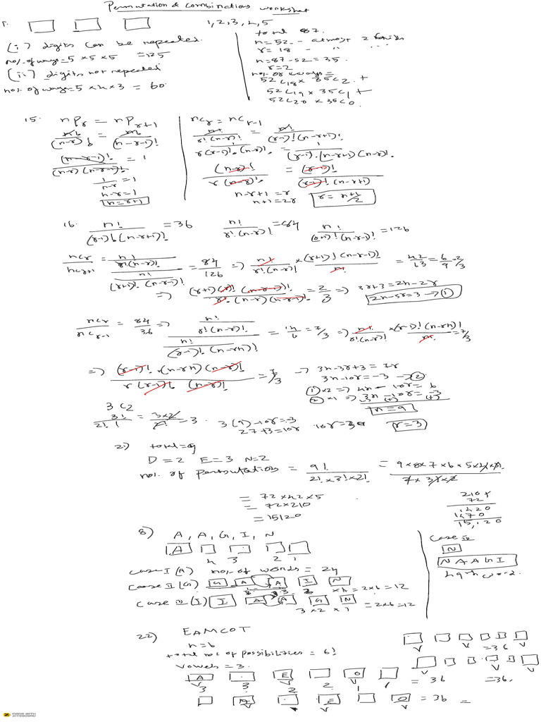 permutation and combination school worksheet doubt problems | PDF