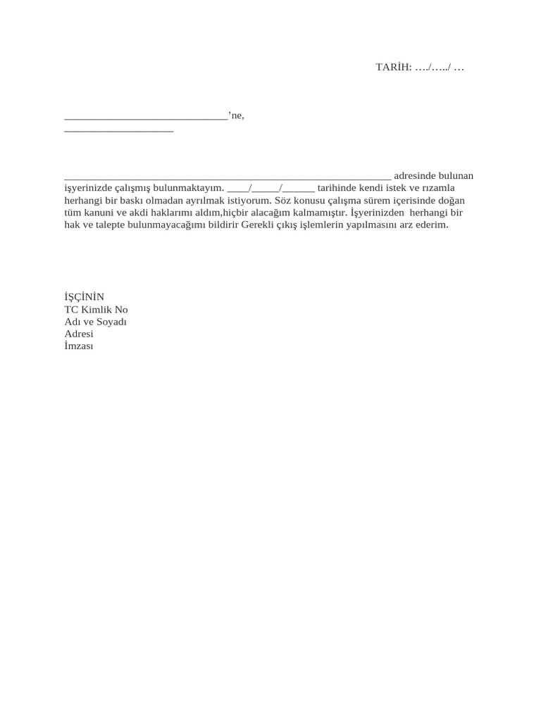 Istifa Dilekçesi Örneği | PDF