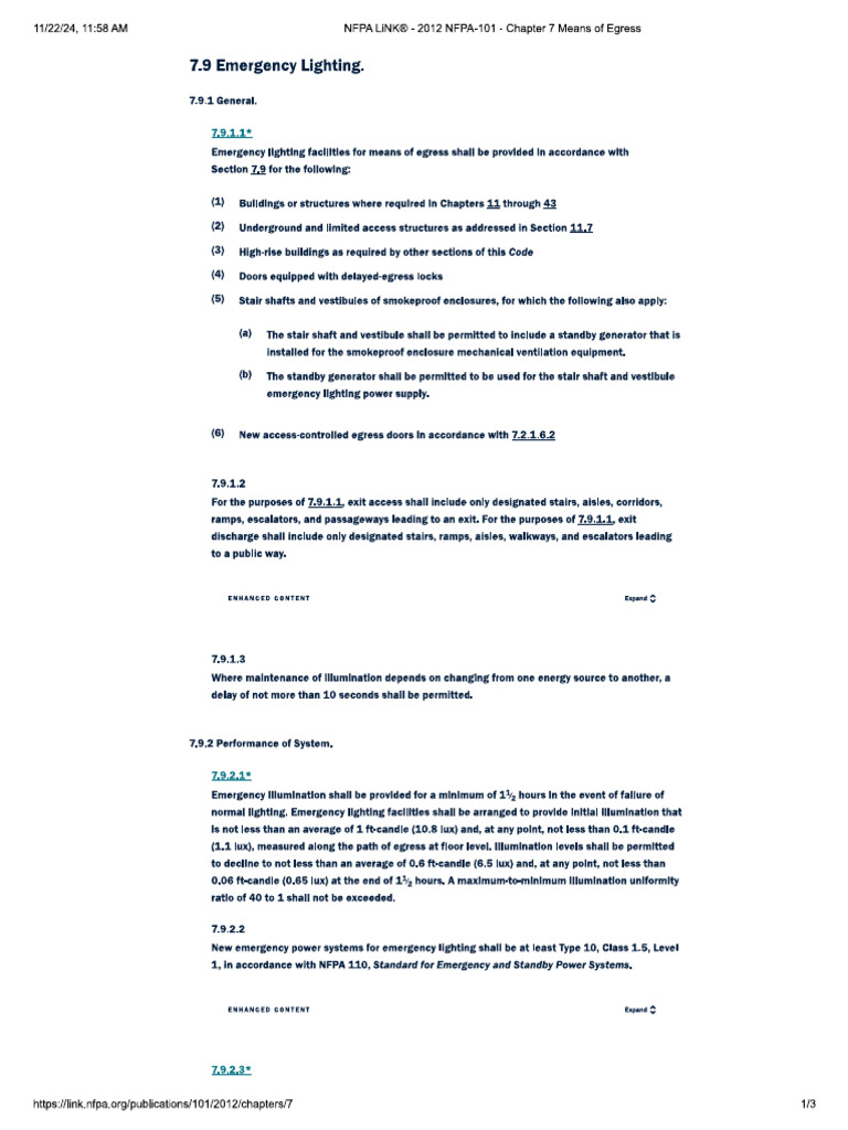 NFPA 101 Chapter 7.9 Emergency Lights | PDF