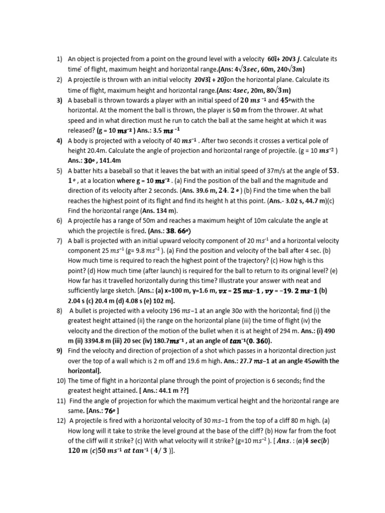 Projectile Motion Calculations and Solutions | PDF | Mechanics | Flight