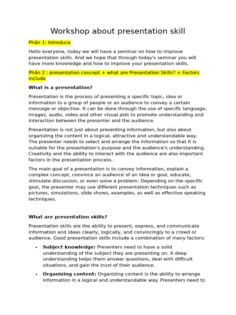Workshop About Presentation Skill | PDF | Information | Communication