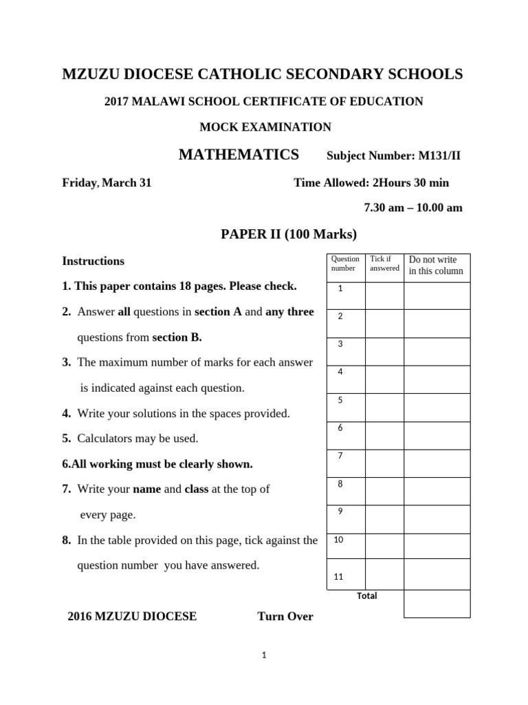 2017_MATHS_Mock_Paper_II | PDF | Circle | Perpendicular