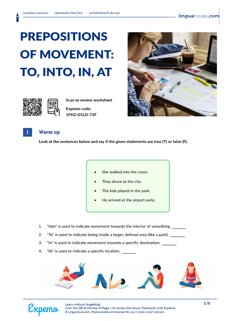 Prepositions of Movement To Into in at British English Student B1 B2 | PDF