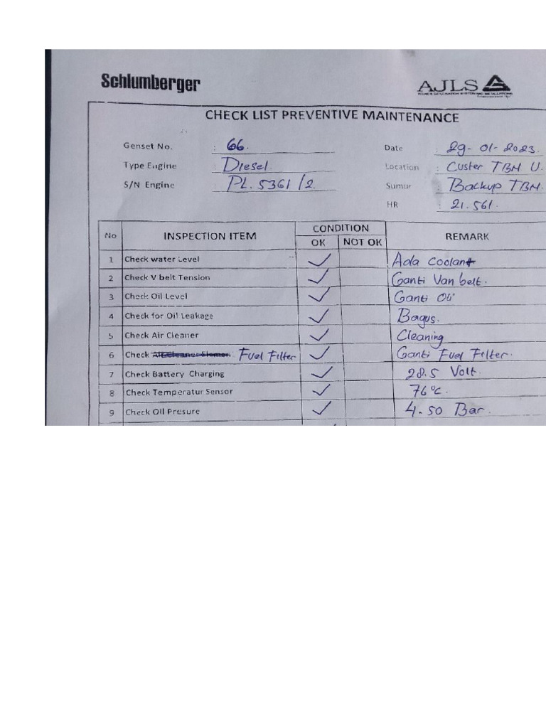 Report PM Genset Backup Tbn. | PDF
