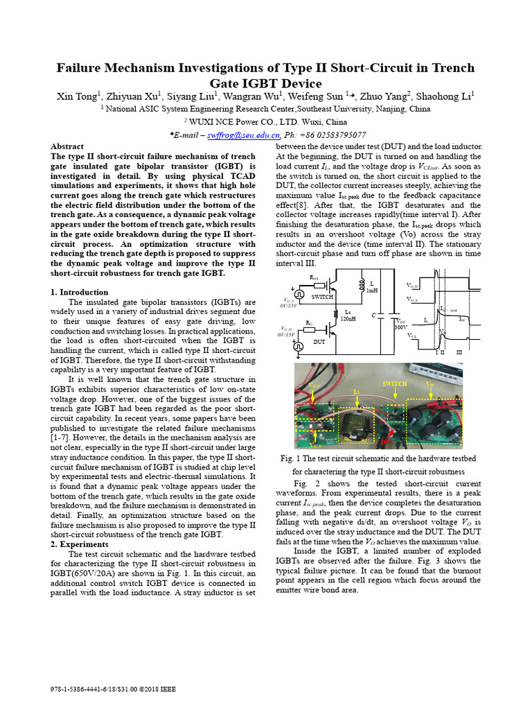 Failure Mechanism Investigations of Type II Short-Circuit in Trench Gate IGBT Device | PDF ...