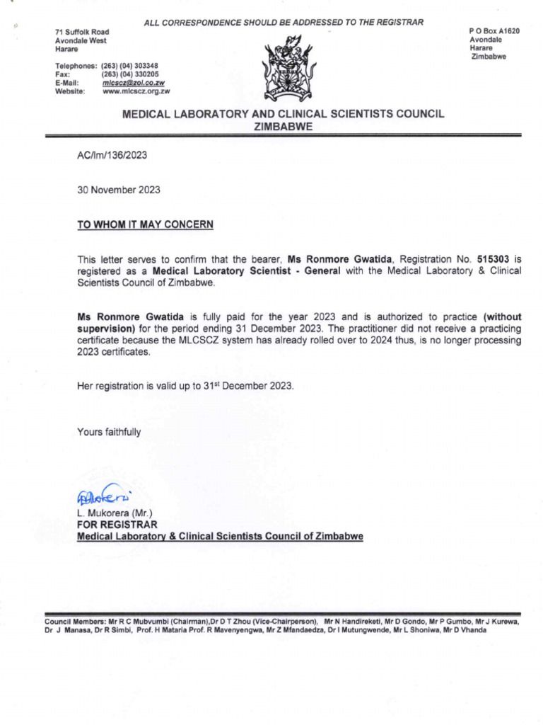 Ronmore Gwatida - Reg Confirmation Letter 231130 200431 | PDF