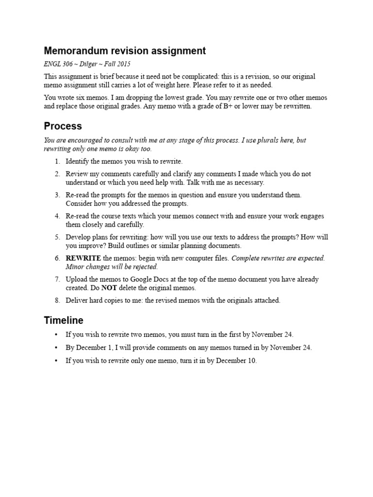 Revision Memo Assignment Guidelines | PDF
