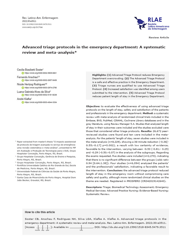 Advanced Triage Protocols in The Emergency Department - A Systematic ...