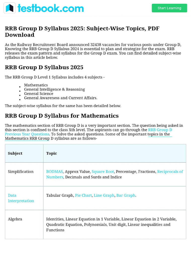 RRB Group D Syllabus 2025_ Subject-Wise Topics, PDF Download (1) | PDF