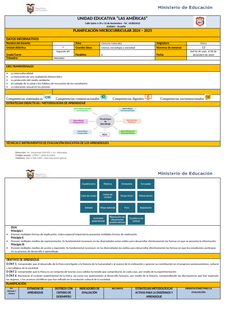 Planificación Microcurricular - 2024-2025 - EJEMPLO | PDF | Evaluación | Aprendizaje