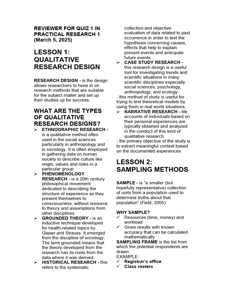 Qualitative Research Designs & Sampling Methods | PDF | Sampling ...