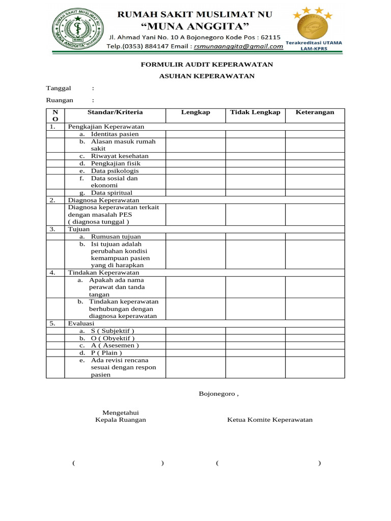 Formulir Audit Keperawatan | PDF