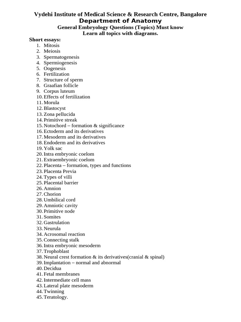 General Embryology Questions | PDF