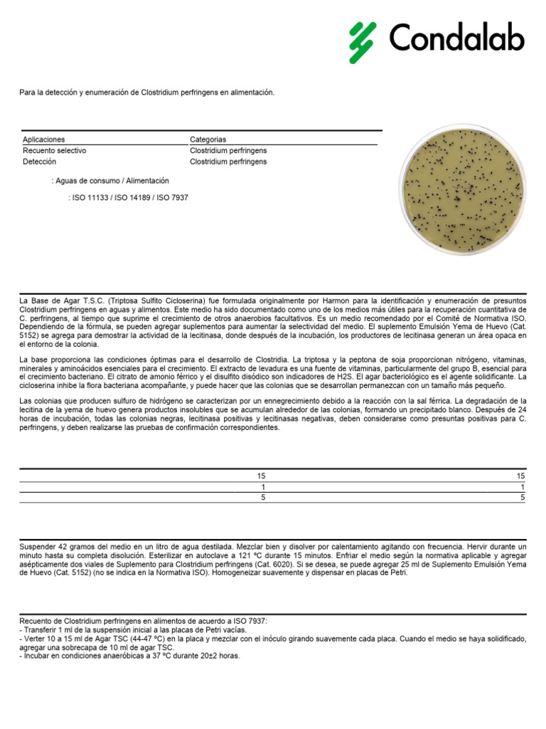 Base de Agar TSC para Clostridium perfringens | PDF | Microbiología