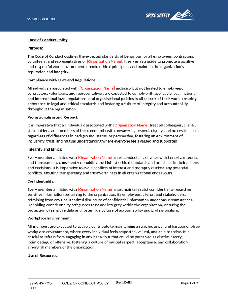 Code of Conduct Policy Overview | PDF | Integrity | Confidentiality