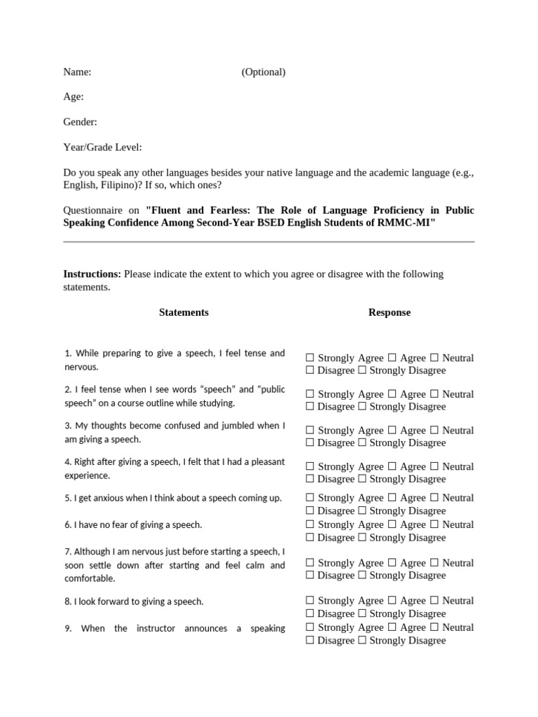 Fluent and Fearless The Role of Language Proficiency in Public Speaking ...