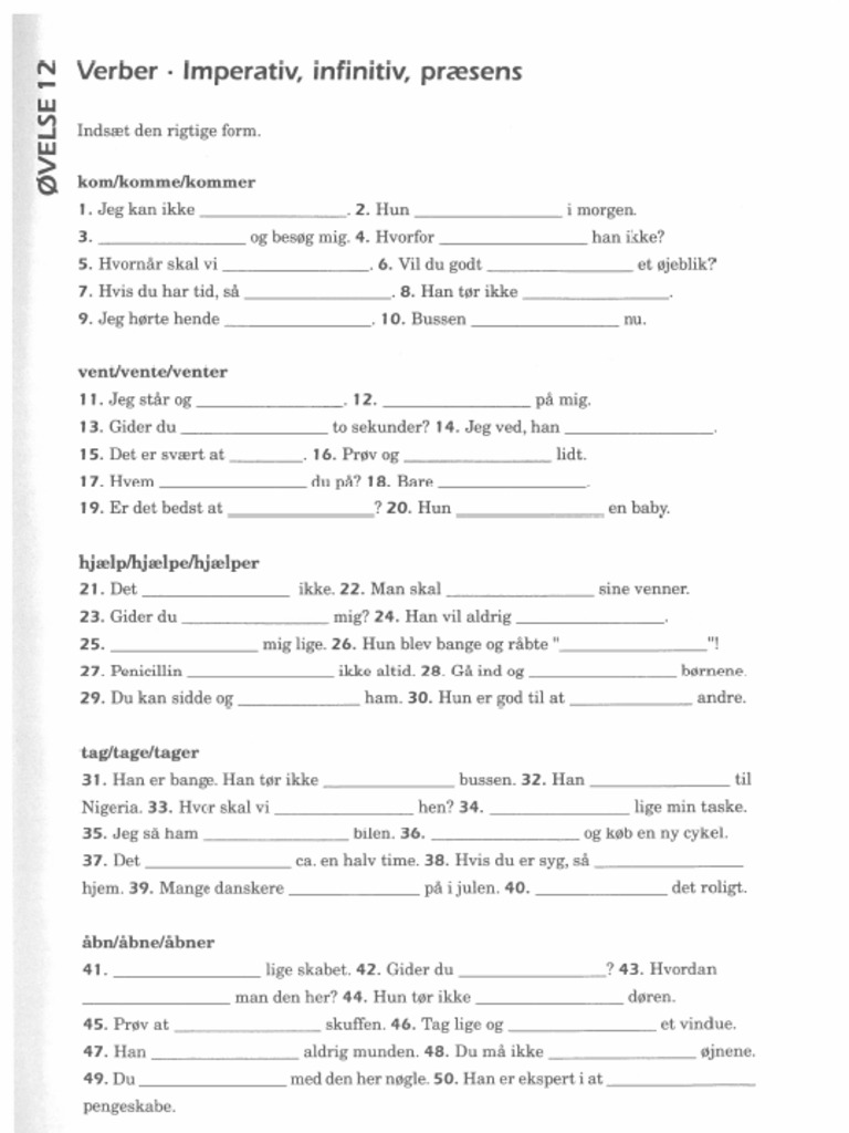 Repetition - Verber (Imperativ, Infinitiv Eller Præsens) - Fra Præsens ...