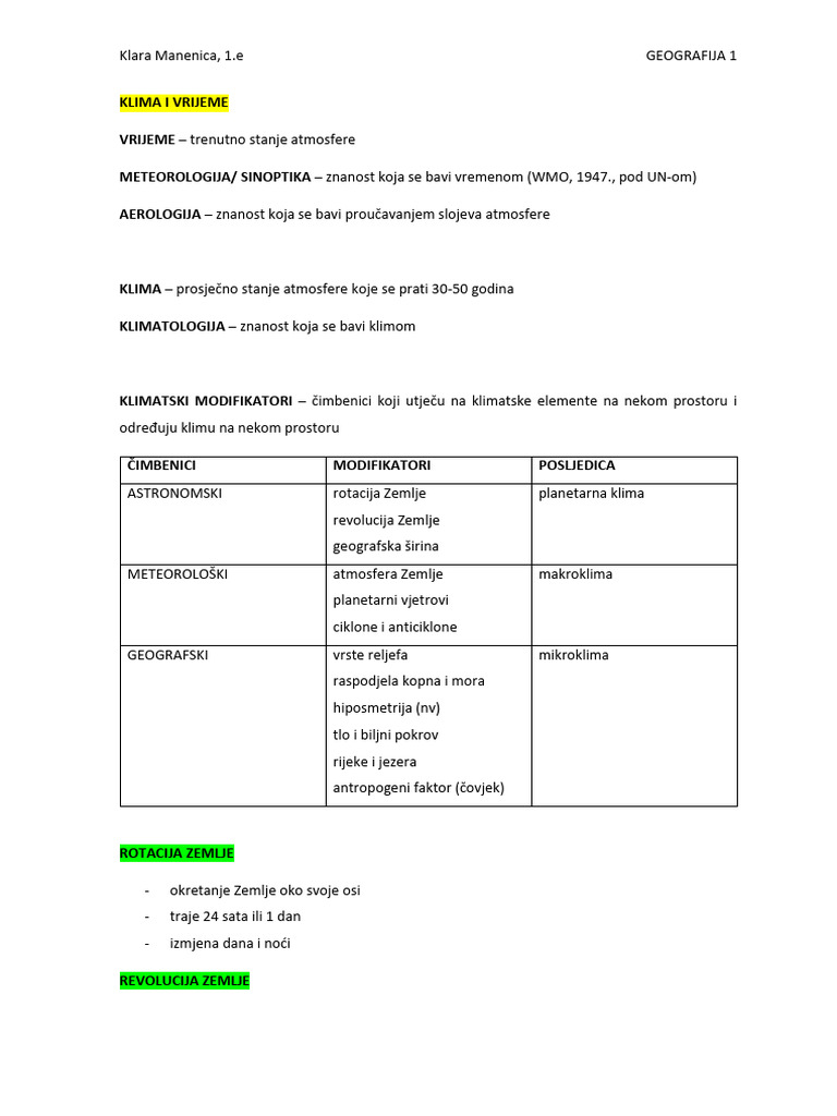 GEOGRAFIJA Klima I Vrijeme | PDF