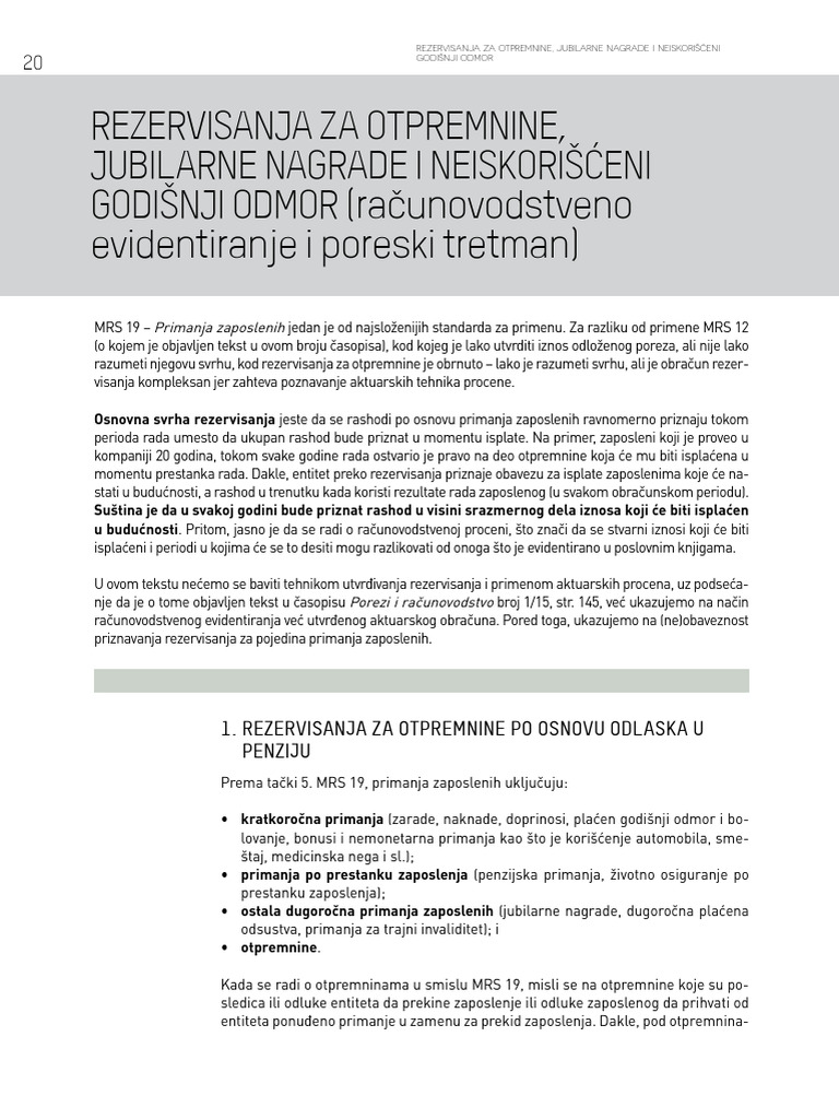 1920 Rezervisanja Za Otpremnine Jubilarne Nagrade I Neiskorisceni Godisnji Odmor | PDF