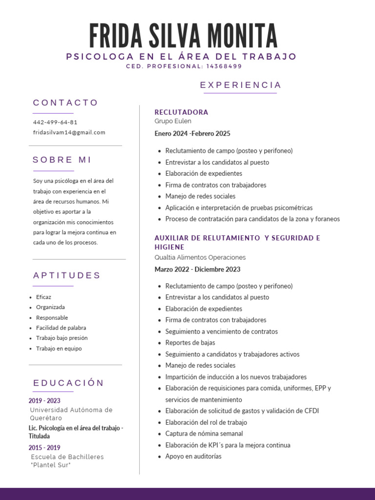 CV Frida Silva Monita 2 | PDF | Reclutamiento | Gestión de recursos humanos