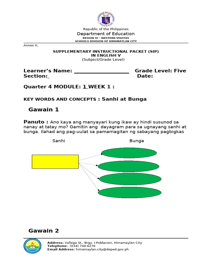 SIPacket-FIL 5 - Q4 W1-SANHI AT BUNGA | PDF | Philippines