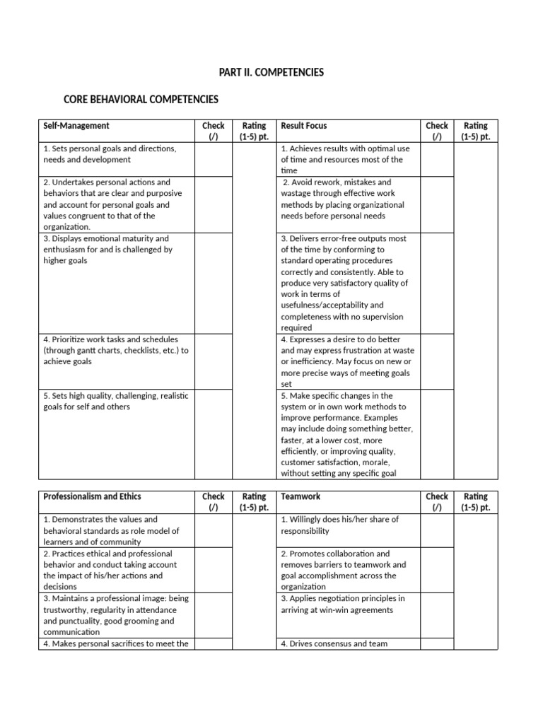 PART II and Part III Core Behavioral and Core Skills | PDF | Goal ...