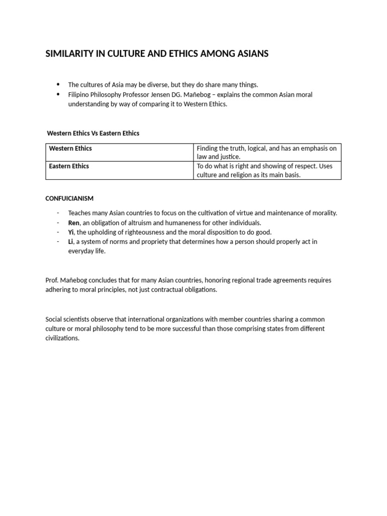 Asian Cultural and Ethical Similarities | PDF