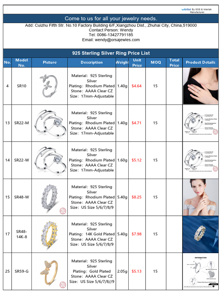 925 Sterling Silver Ring Price List | PDF | Necklace | Transition Metals