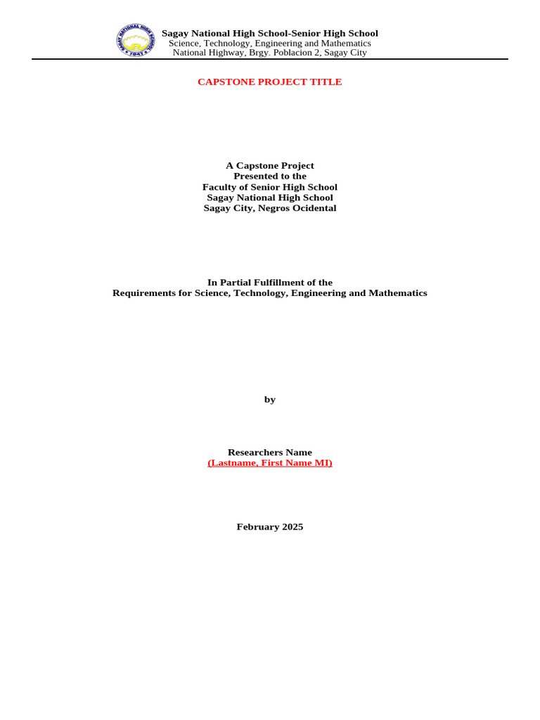 Sagay National High School Capstone Project | PDF | Hypothesis ...