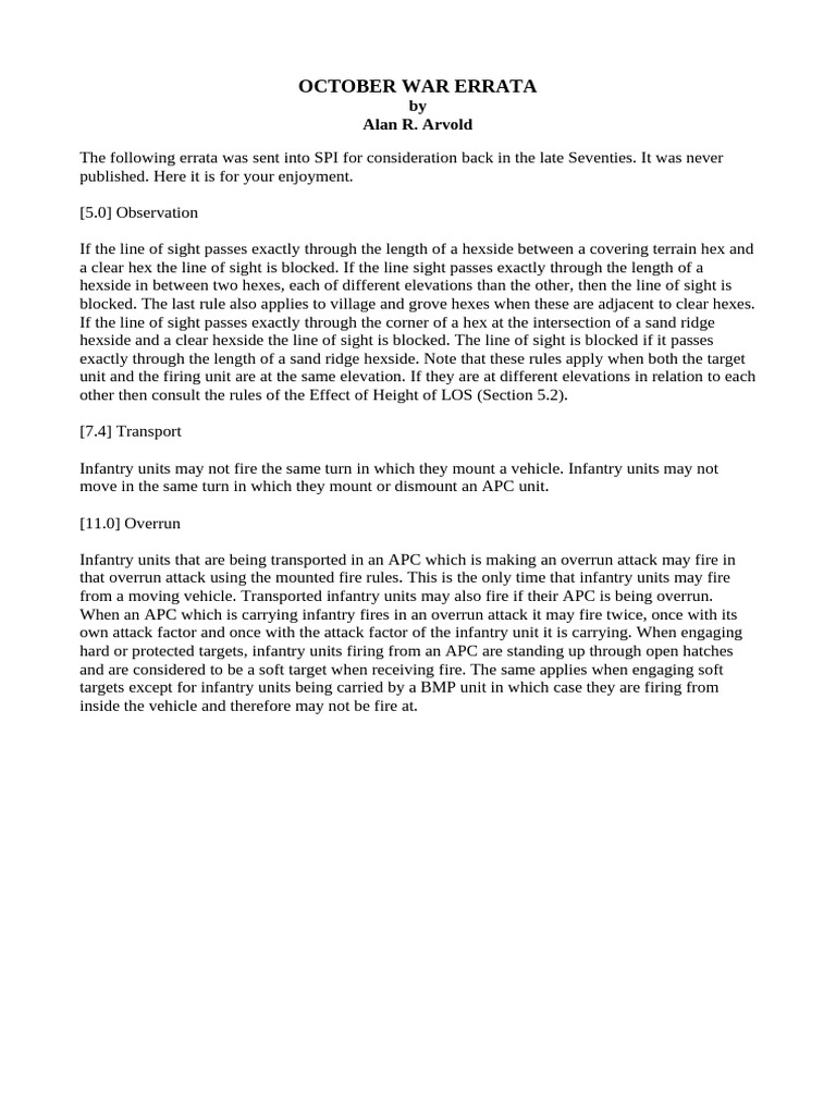 October War - More Errata | PDF