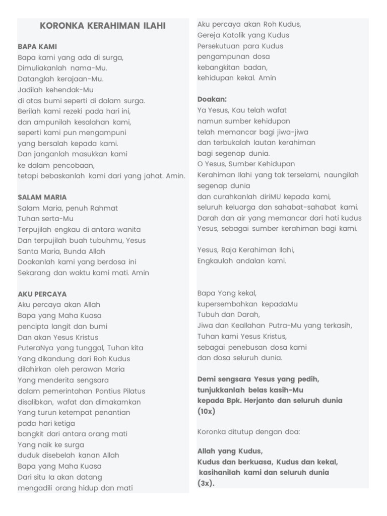 Koronka Kerahiman Ilahi | PDF