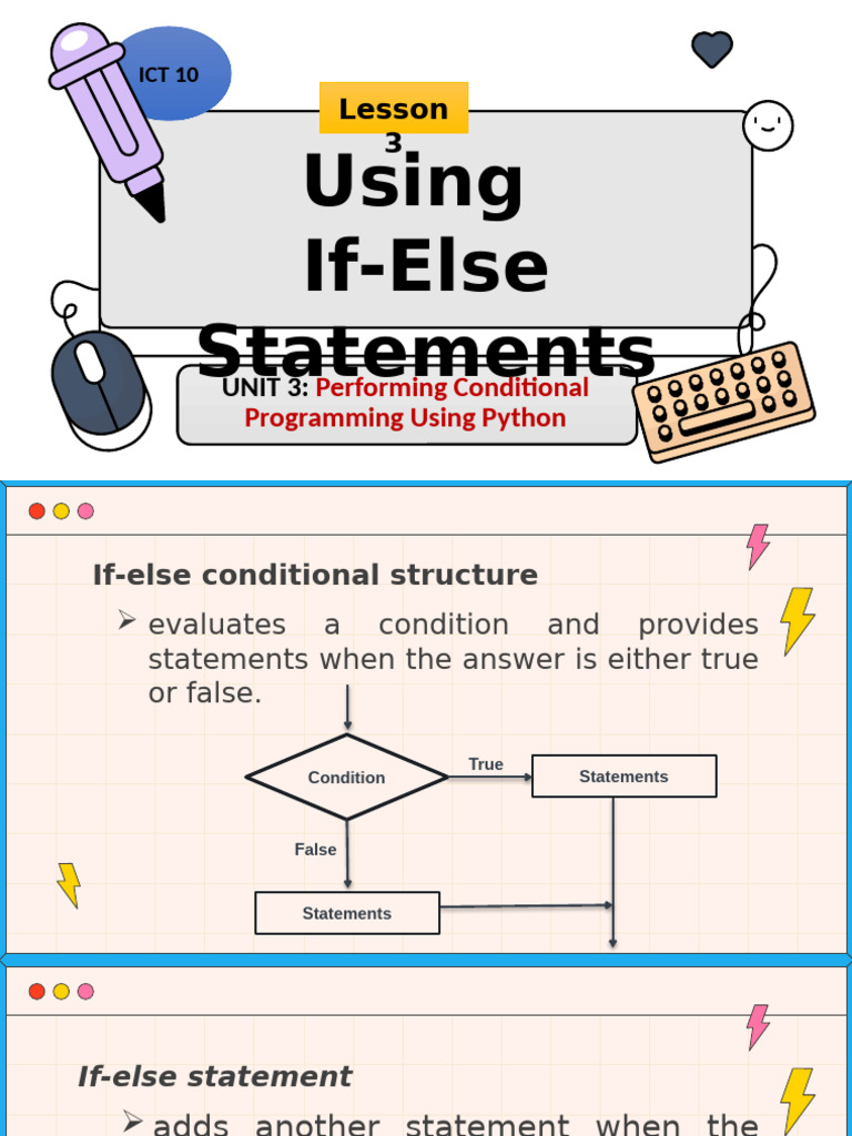 Lesson 3. USING IF ELSE STATEMENTS | PDF | Computer Programming | Software Engineering