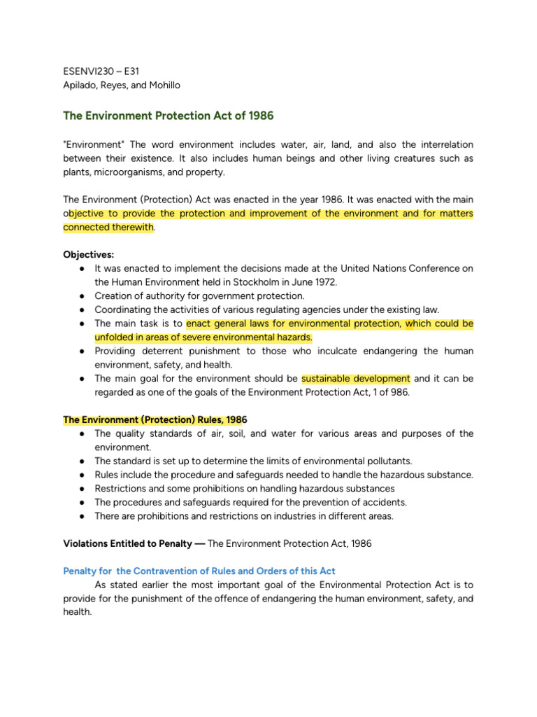 Environment Protection Act Overview | PDF | Environmental Protection ...