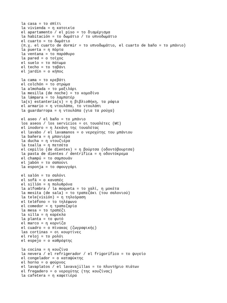 La Casa - Vocabulario | PDF