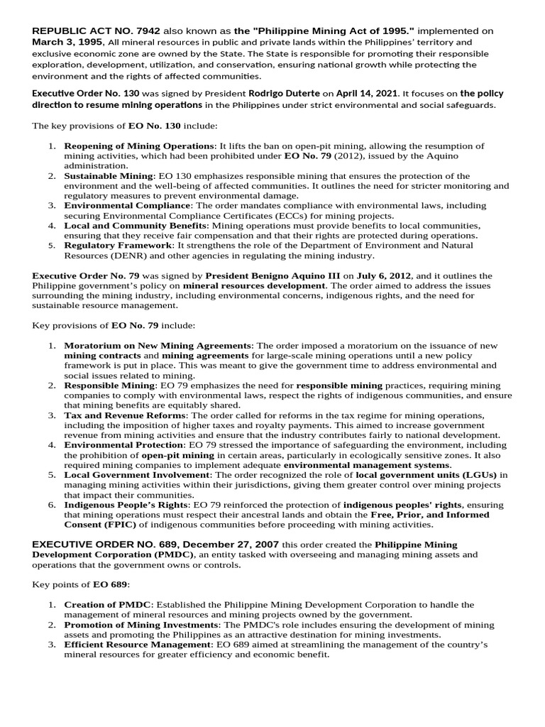 Philippine Mining Act Overview and Updates | PDF | Mining | Regulatory ...