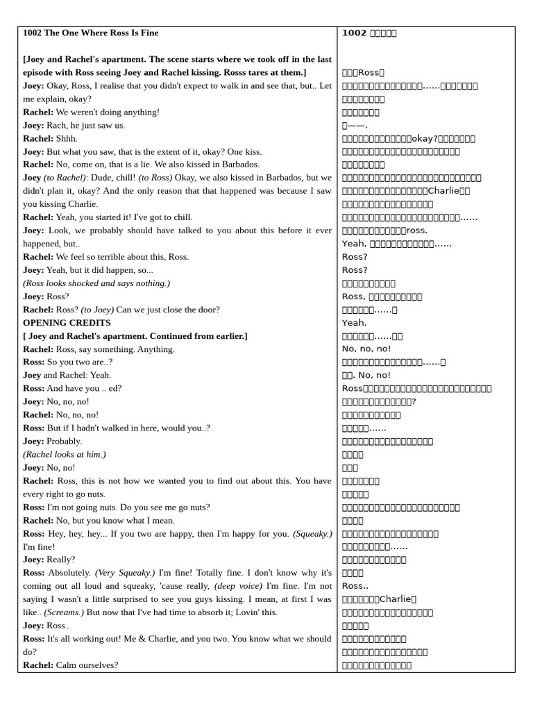 Ross's Reaction to Joey and Rachel | PDF | Friends
