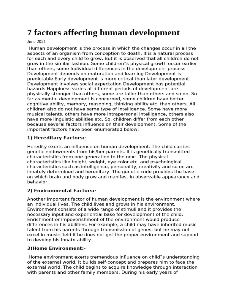 7 Factors Affecting Human Development | PDF | Socioeconomic Status | Intelligence