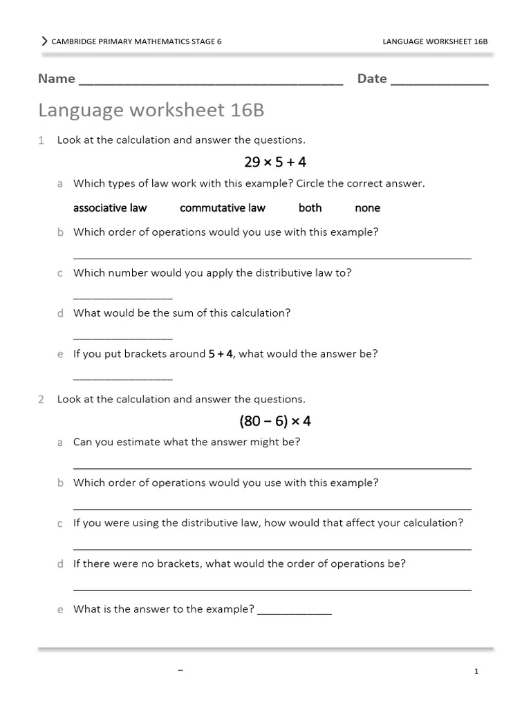 Cambridge Primary Math Stage 6 Worksheet | PDF