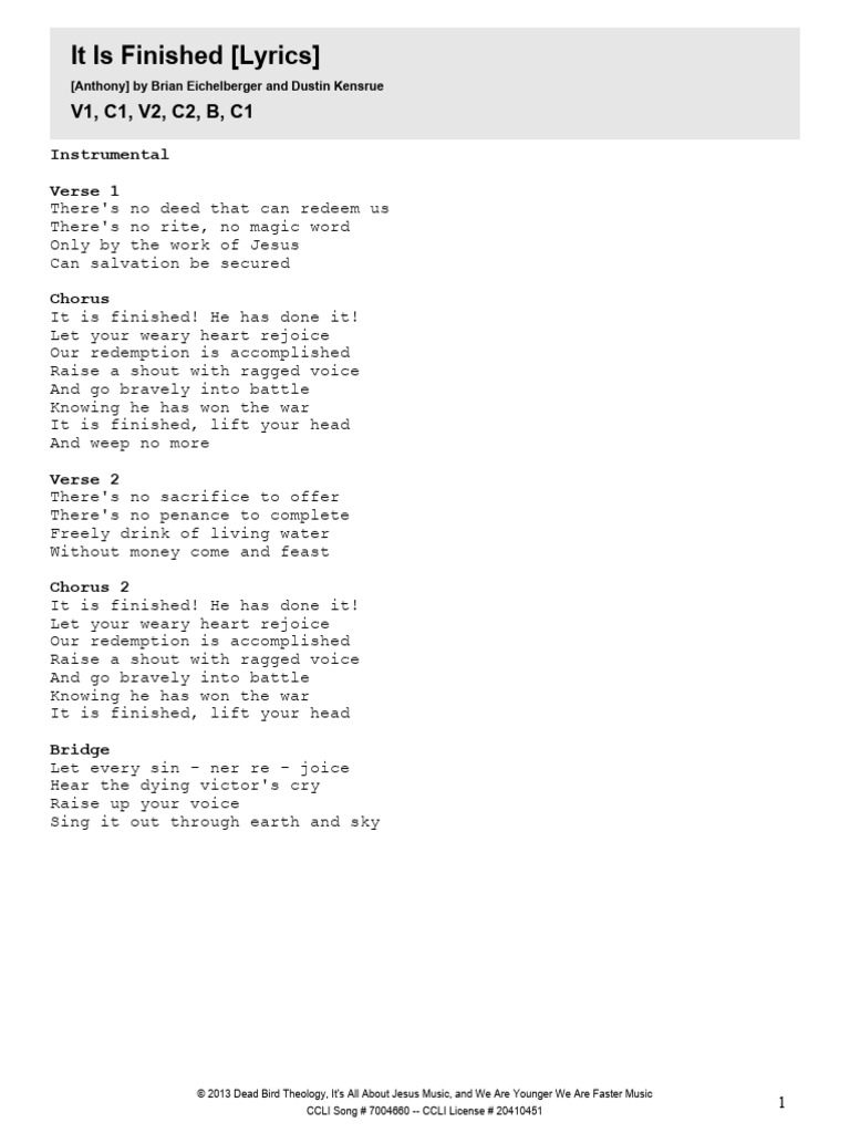 It Is Finished: Song Lyrics | PDF