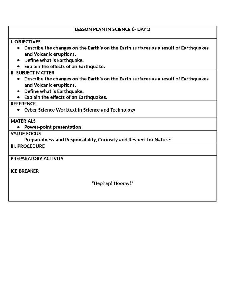 Earthquake Effects and Concepts Lesson Plan | PDF | Earthquakes ...