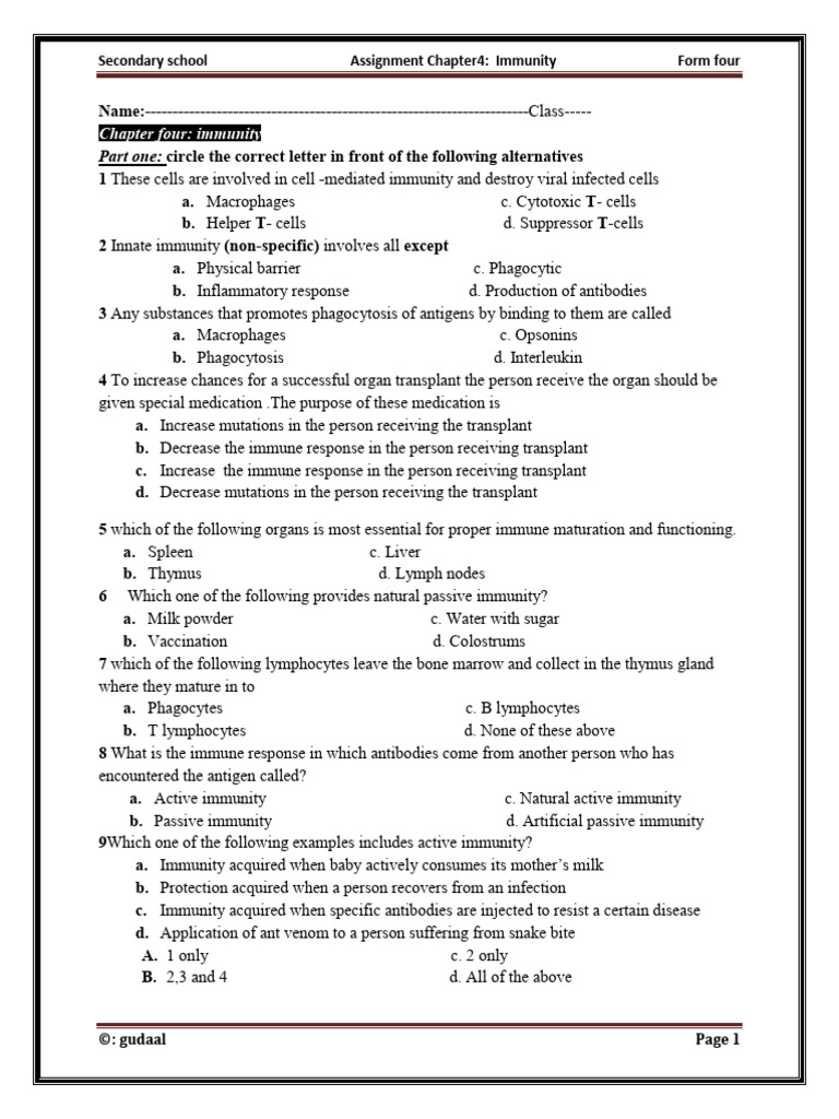 Assignment Chapter 4 Immune System | PDF | Immune System | Lymphocyte