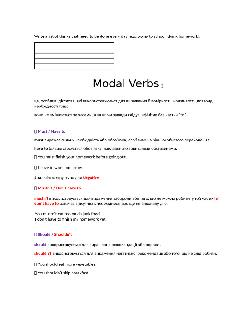 Daily Modal Verbs Guide | PDF | Syntax | Grammar
