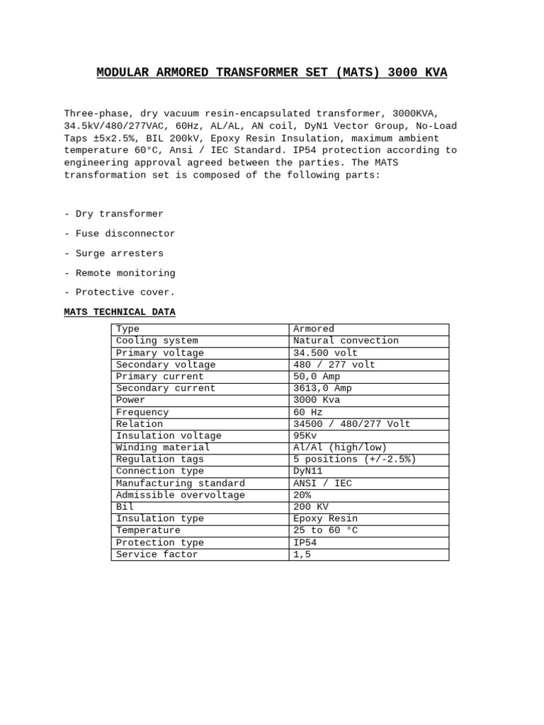Modular Armored Transformer Set (Mats) 3000 Kva | PDF | Transformer ...
