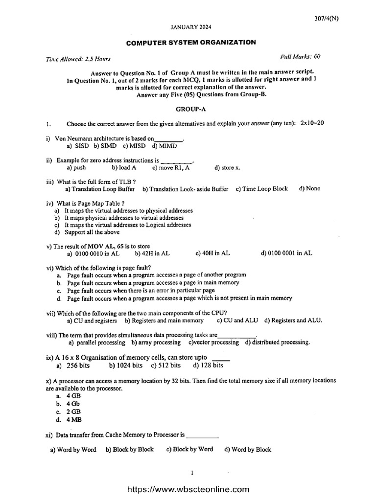 CST 3 Sem Computer System Organization 307 4 N Jan 2024 | PDF