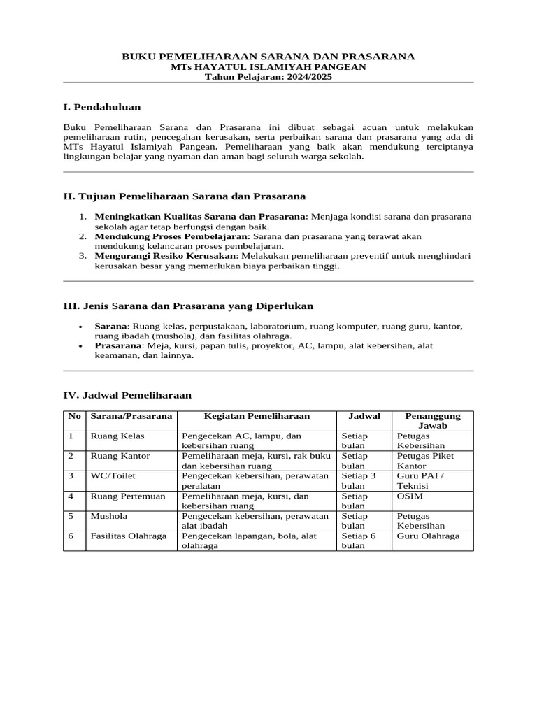 Buku Pemeliharaan Sarana Dan Prasarana | PDF