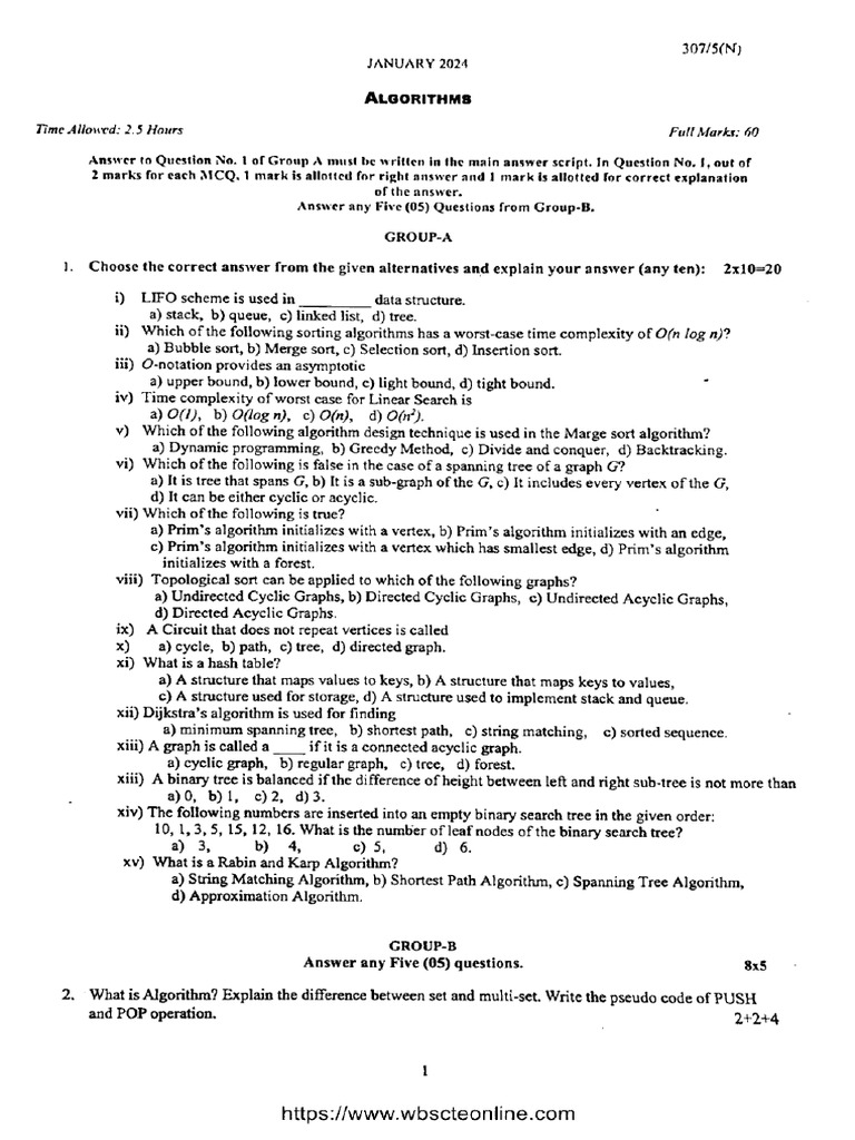 Cst 3 Sem Algorithms 307 5 n Jan 2024 | PDF