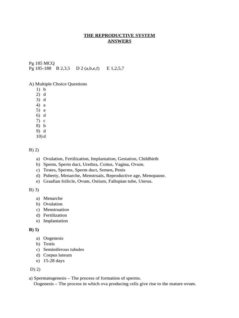 Chapter 13-Reproductive System - Answers | PDF | Menstrual Cycle ...